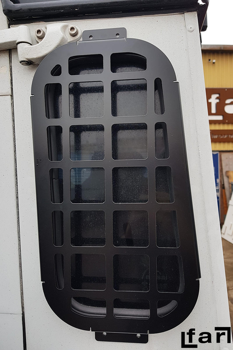 Defender rear quarter window guards – Far Corners